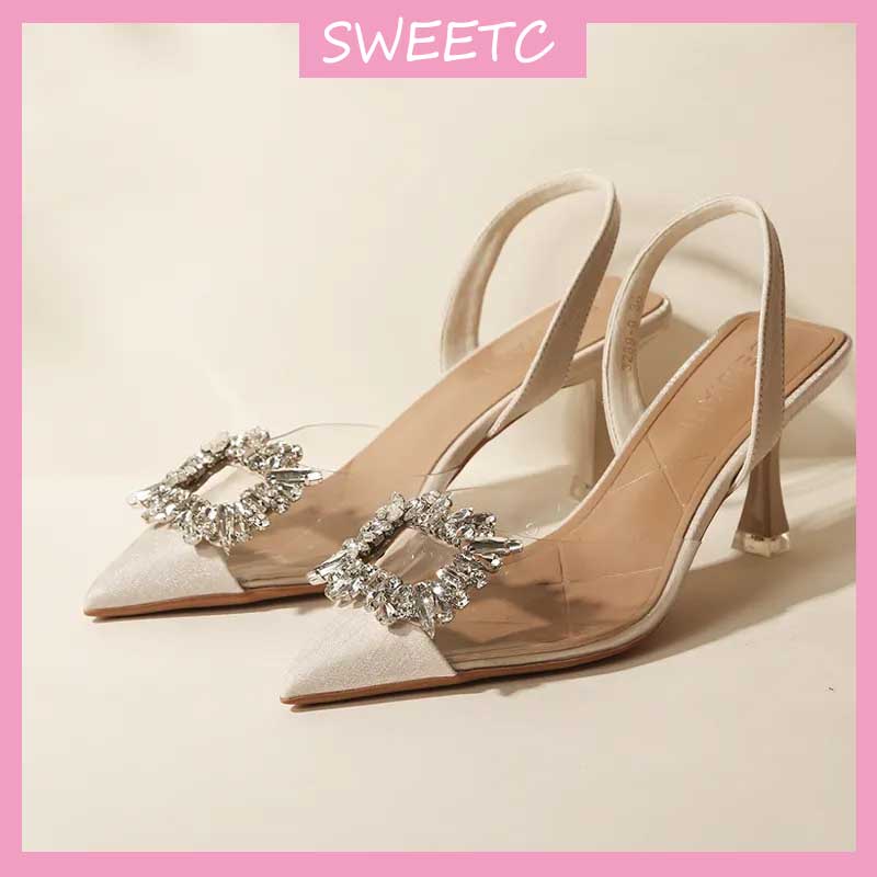SWEETC Women's Rhinestone Square Buckle Stiletto Transparent Pointed ...