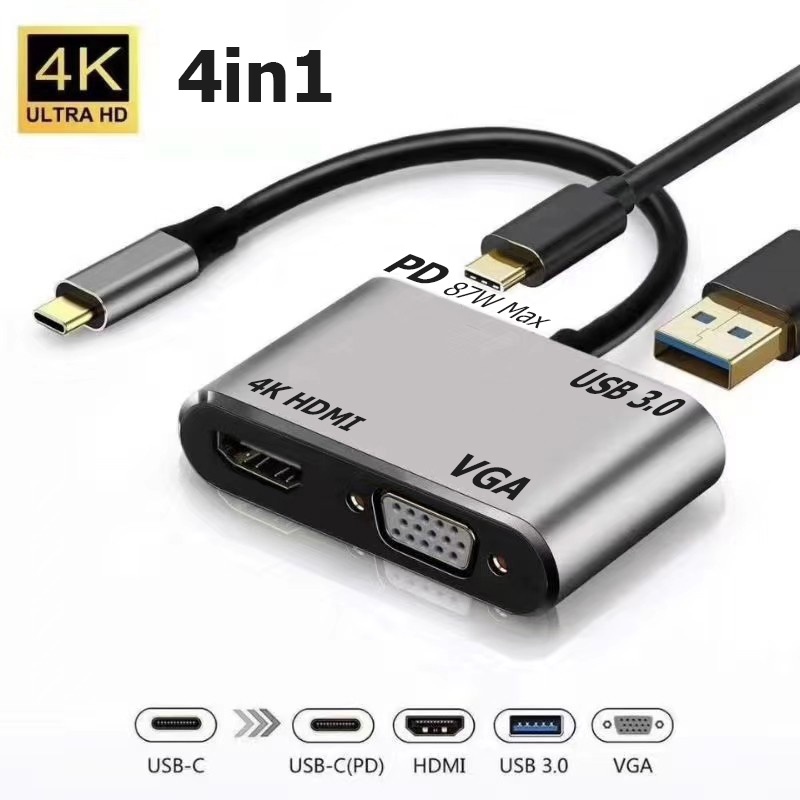 Ultra HD 4K HDMI Type C to USB 3.0 Hub OTG VGA PD charger Adapter ...