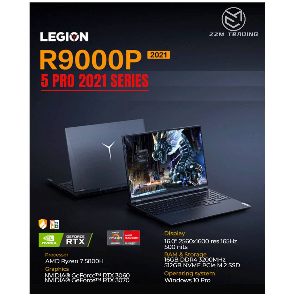 Lenovo Legion 5 Pro Series/ R9000P 2021 Ryzen 16.0" 2.5K Screen 16GB ...