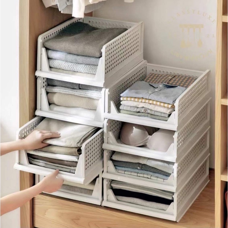 Wardrobe Clothes Stackable Storage Layered Partition Drawer Storage Box ...