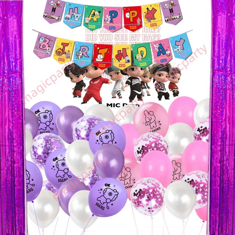 18pcs BTS Purple BT21Theme Chimmy Cooky RJ Balloons Latex Balloons Baby ...