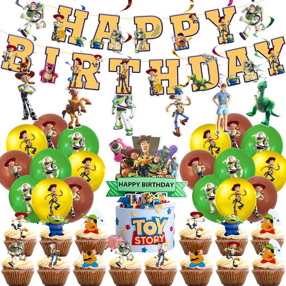 Toy Story Theme Buzz Lightyear Woody Pull Flag Banner Cake Toppers ...