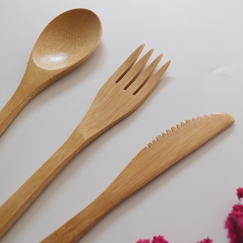 3Pcs Wooden Bamboo Knife Fork Soup Spoon Kitchen Utensils Dinnerware ...