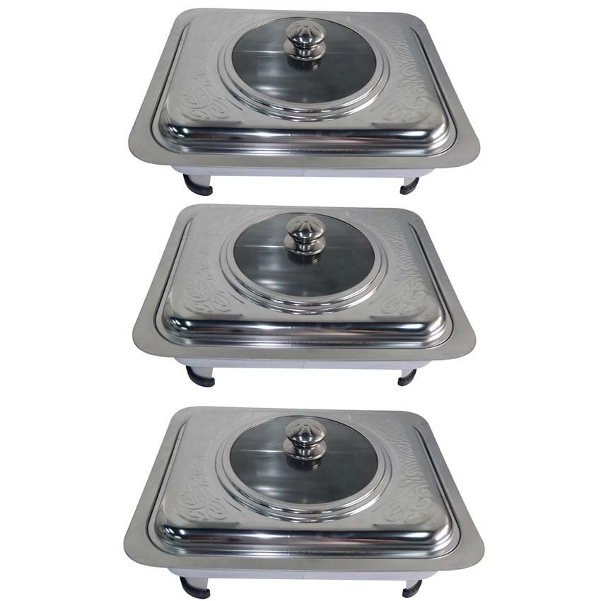 TOWNSHOP Rectangular Stainless Steel Food Container Set of 3 (Silver ...