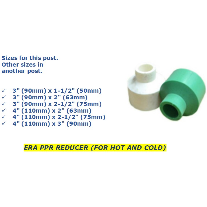ERA PPR REDUCER (FOR HOT AND COLD) - 3" (90mm) x 1-1/2" (50mm) to 4 ...