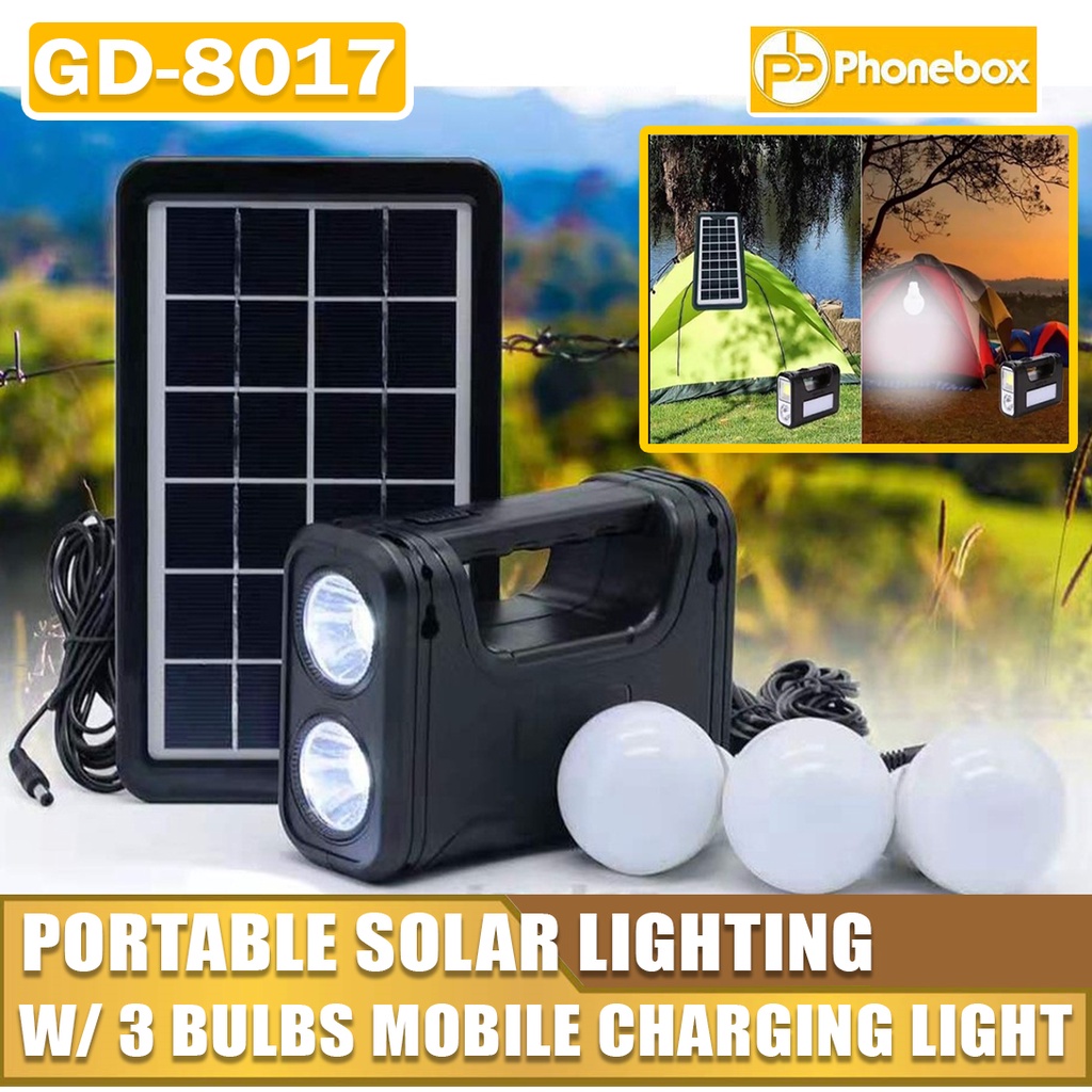Portable Solar Lighting System GD Plus GD-8017 COB with 3 Bulbs Mobile ...