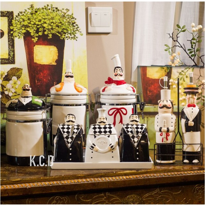 Ceramic Character Chef Seasoning Jar Set Creative Kitchen Utensils ...