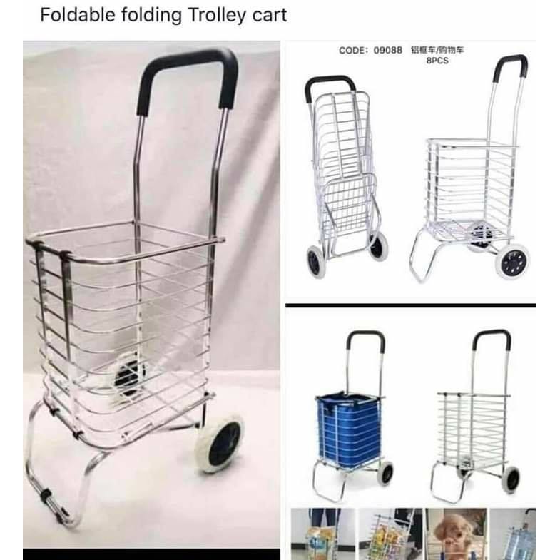 4 Wheel Foldable Trolley Aluminium Lightweight Shopping Cart | Shopee ...