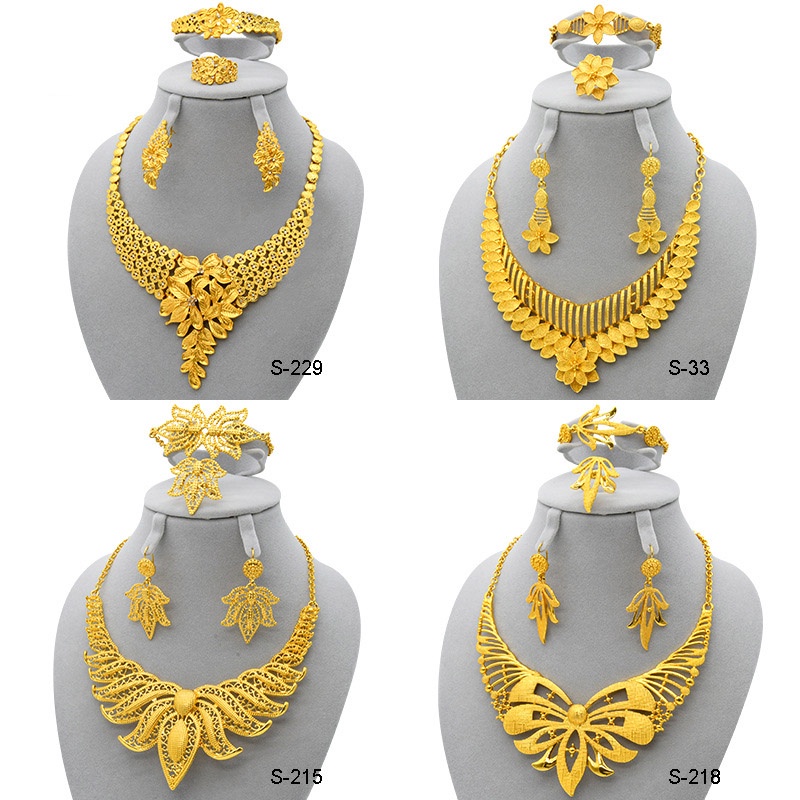 Dubai Bridal 24k Gold Plated Jewelry Set Arab Women Jewelry Necklace ...