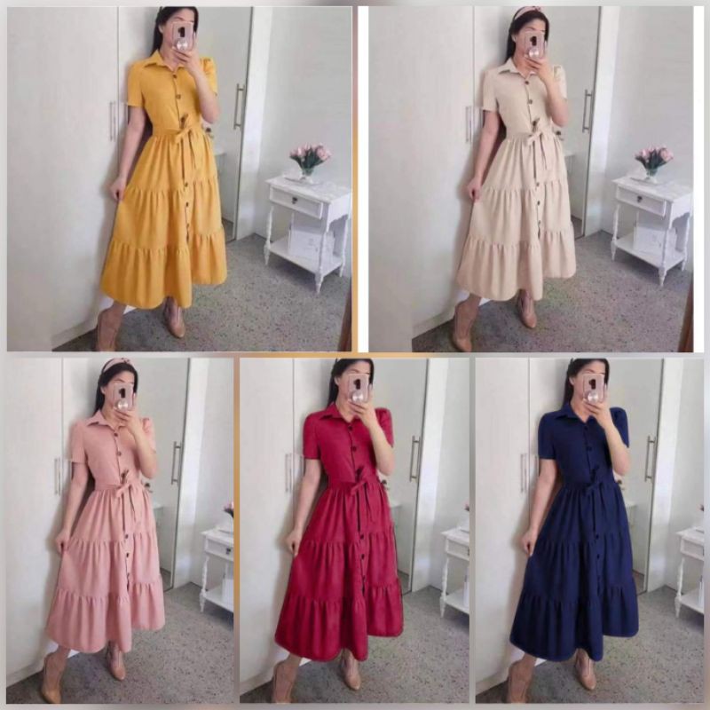 T180 plain dress Maxi bottons [FIT TO LARGE] | Shopee Philippines