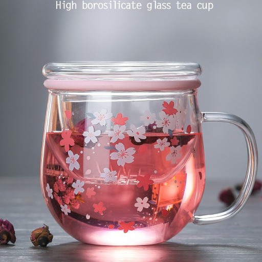 Pink Sakura Tea Cup With Filter Glass Cup With Lid Strainer Teacup ...
