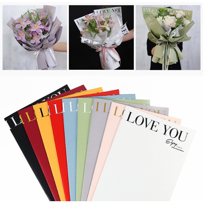 20pcs | ILOVEYOU print thickened wrapping paper flower boquet wrapper ...