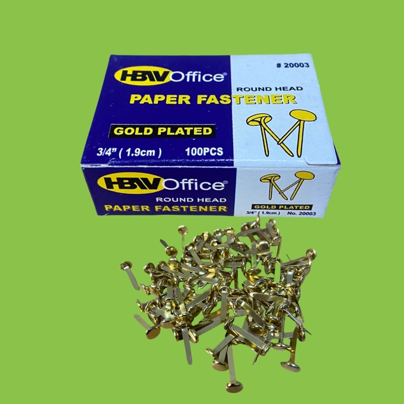 HBW Paper Fastener (Round Head)# 20003 Gold Plated sold per Box ...