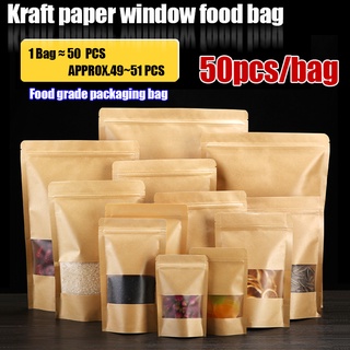 50pcs Brown Kraft paper is half transparent Stand Up Pouch Plastic ...