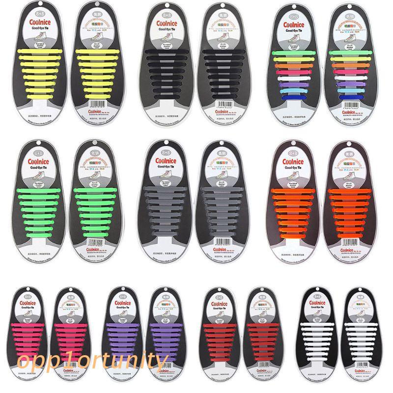 OPP1OR 16Pcs/Set Unisex Adult No Tie Shoelaces Elastic Silicone Shoe ...