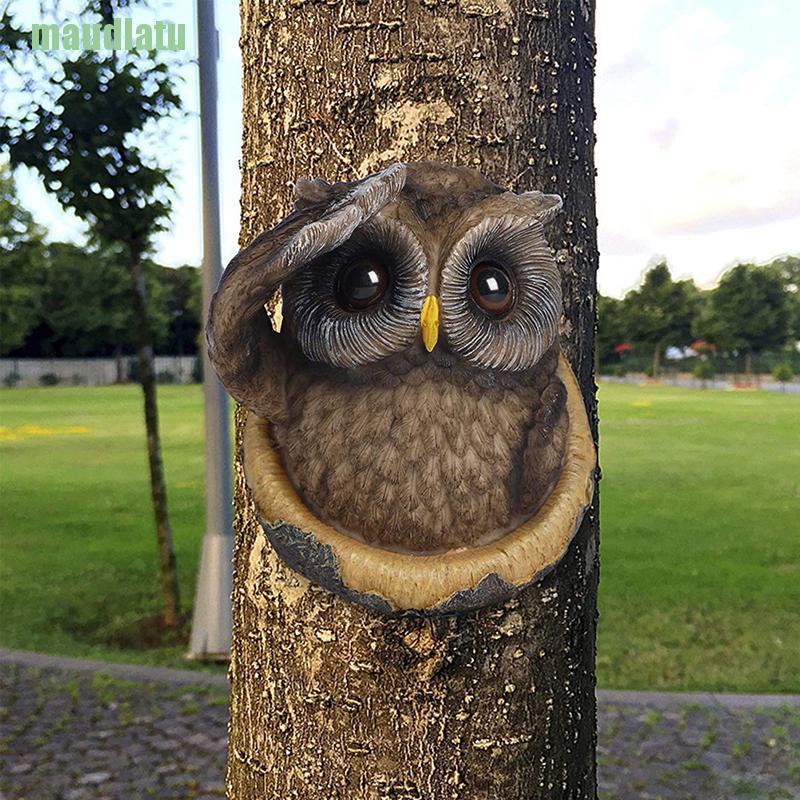 Owl Tree Hugger Garden Peeker Yard Art Outdoor Whimsical Tree Sculpture ...