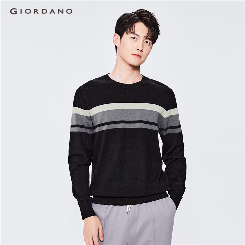 GIORDANO MEN Color blocks crewneck cotton sweater 13052601 | Shopee ...