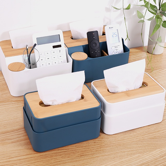 Modem Style Bamboo Cover Tissue Box Rectangular Liftable Plastic Paper ...