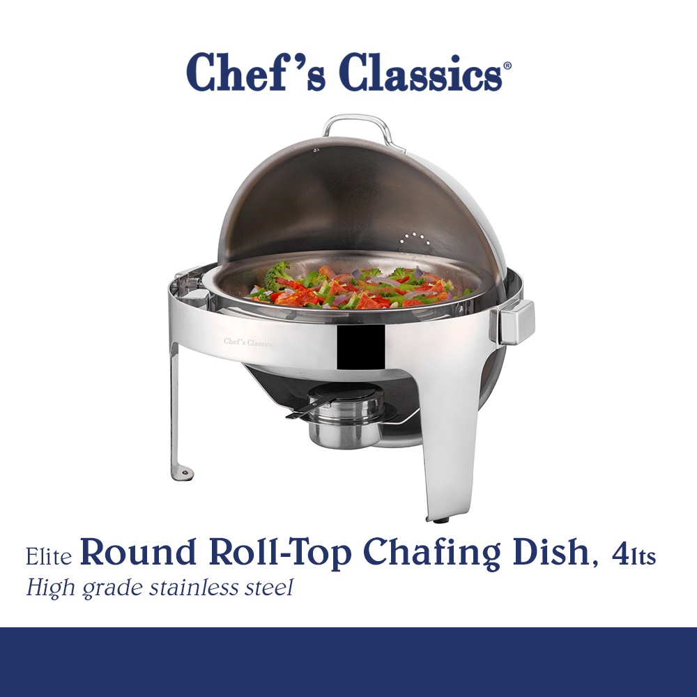 Chef's Classics Elite Stainless Steel Round Roll-Top Buffet Chafing ...