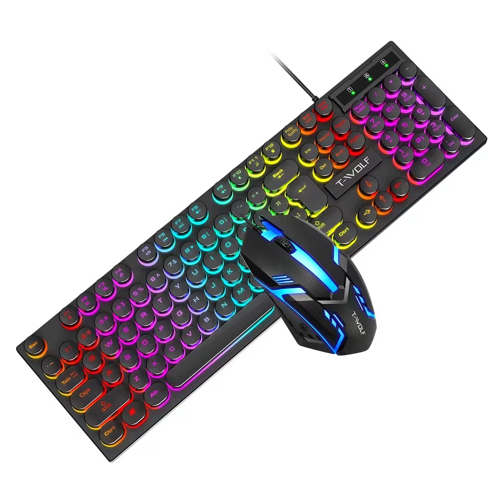 TWOLF TF270 Retro Punk Rainbow Backlit Gaming USB Wired Keyboard And ...