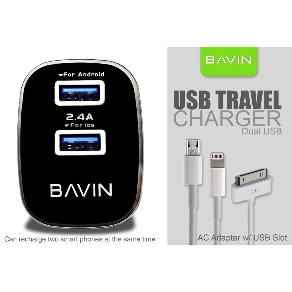 Bavin PC727 Dual USB Slot 2.4A Quick Charger Travel Adapter | Shopee ...