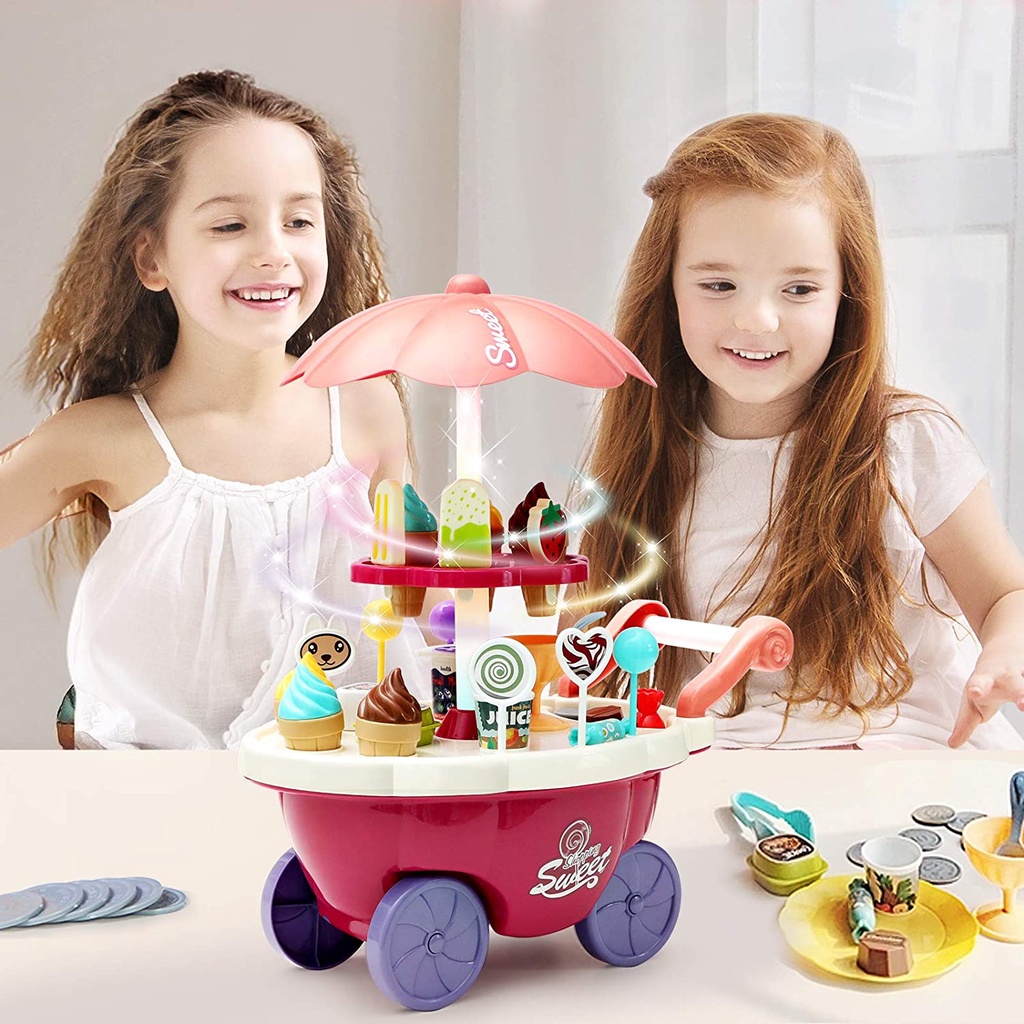 Ice Cream Toy Cart for Kids,Accessories, Music, Lighting and Rotating ...