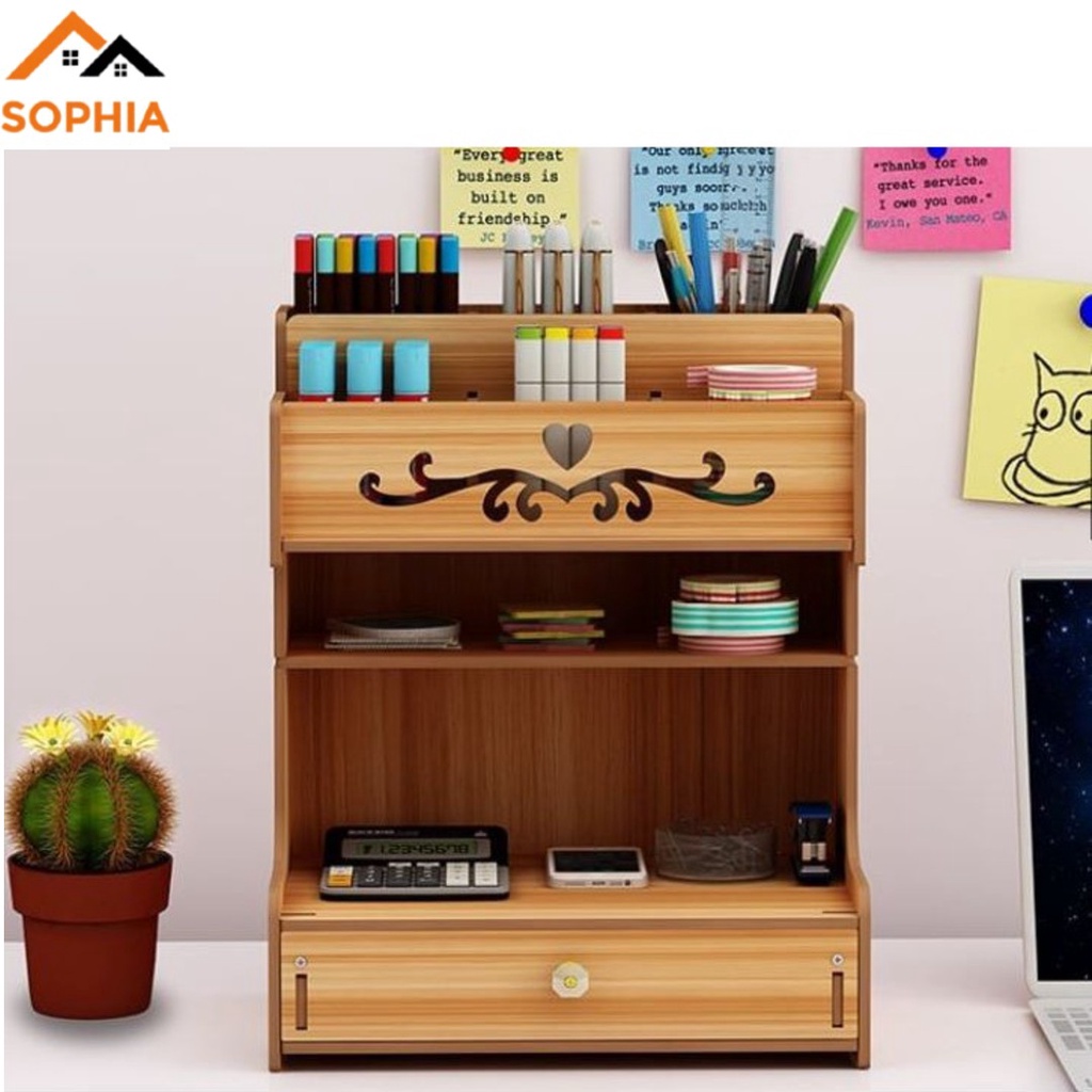 SOPHIA Wooden desk Organizer Desktop organizer | Shopee Philippines
