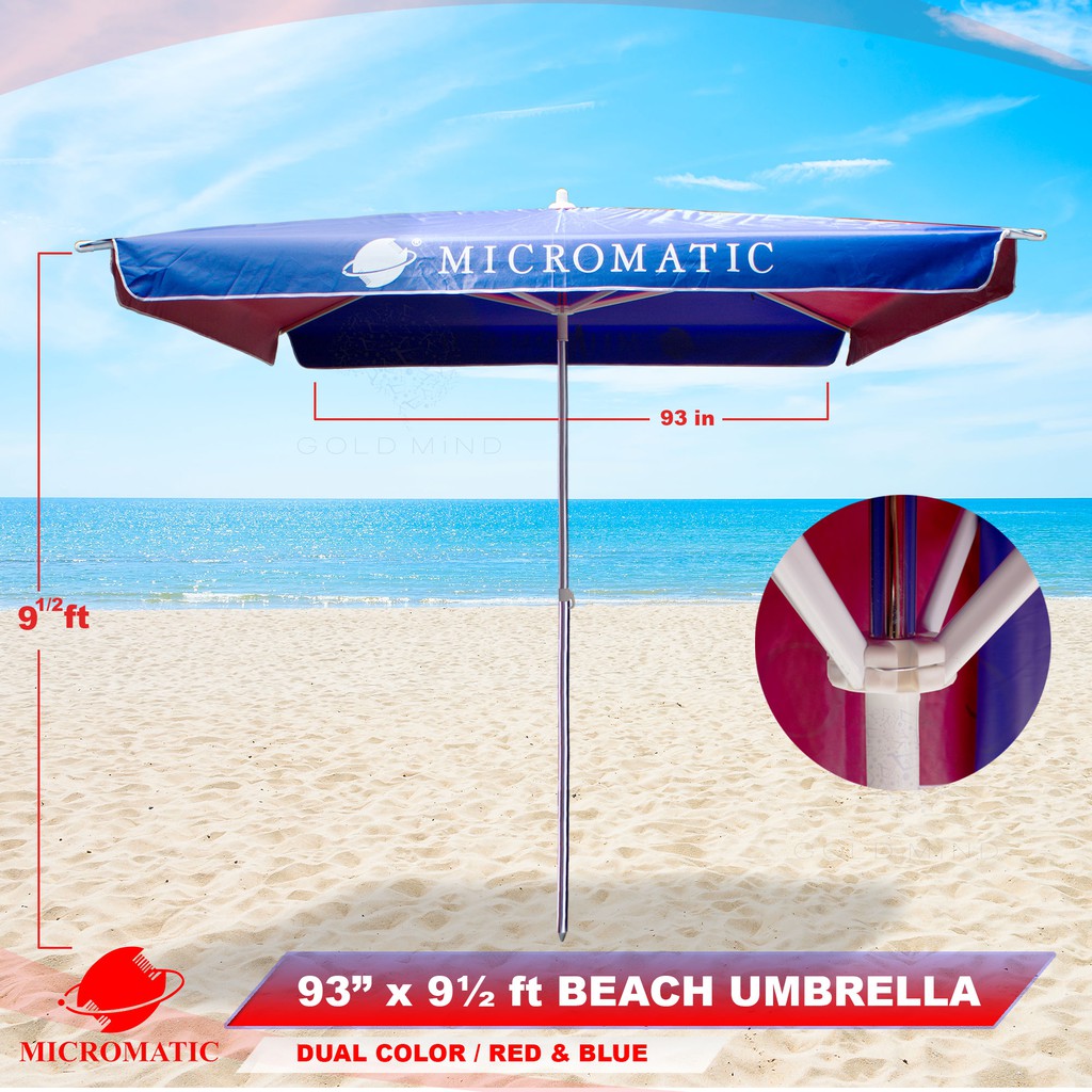 Micromatic 93 in Width x 9 1/2 ft Height, Square Beach Umbrella Dual ...