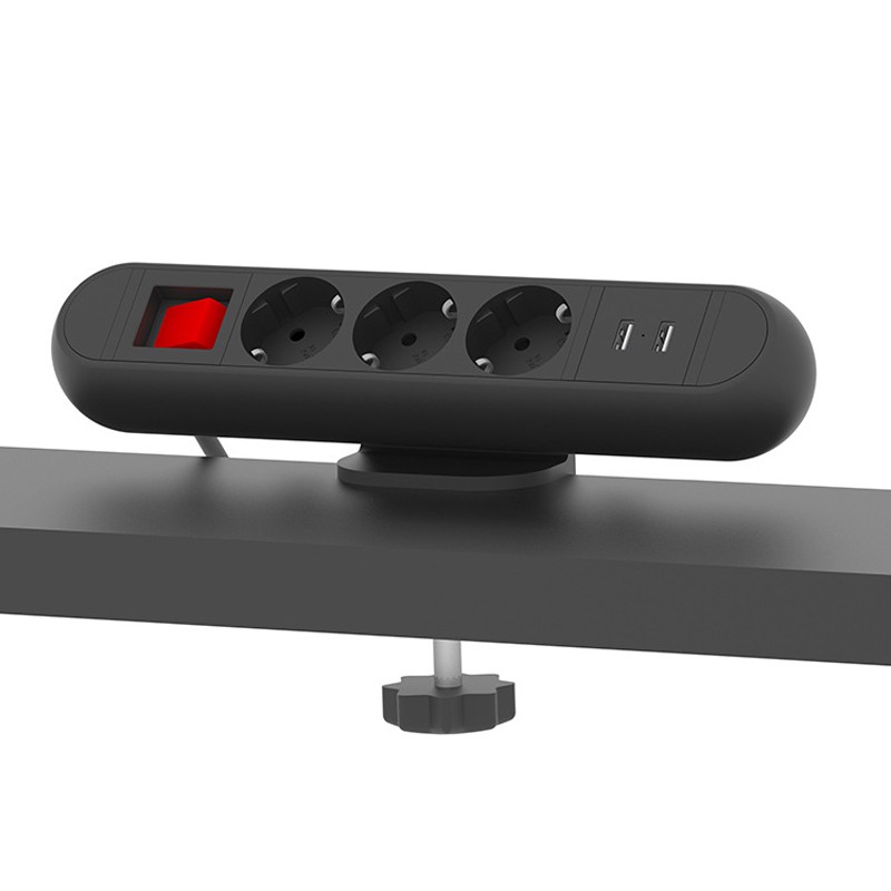 3 Outlets Aluminum Alloy Oval Table Clamp Socket Office Desktop ...