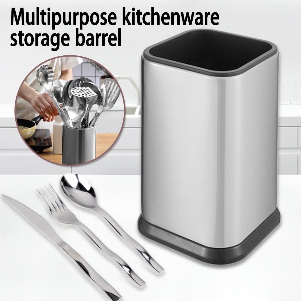 Stainless Steel Kitchen Utensil Holder Cutlery Storage Bucket Cooking ...