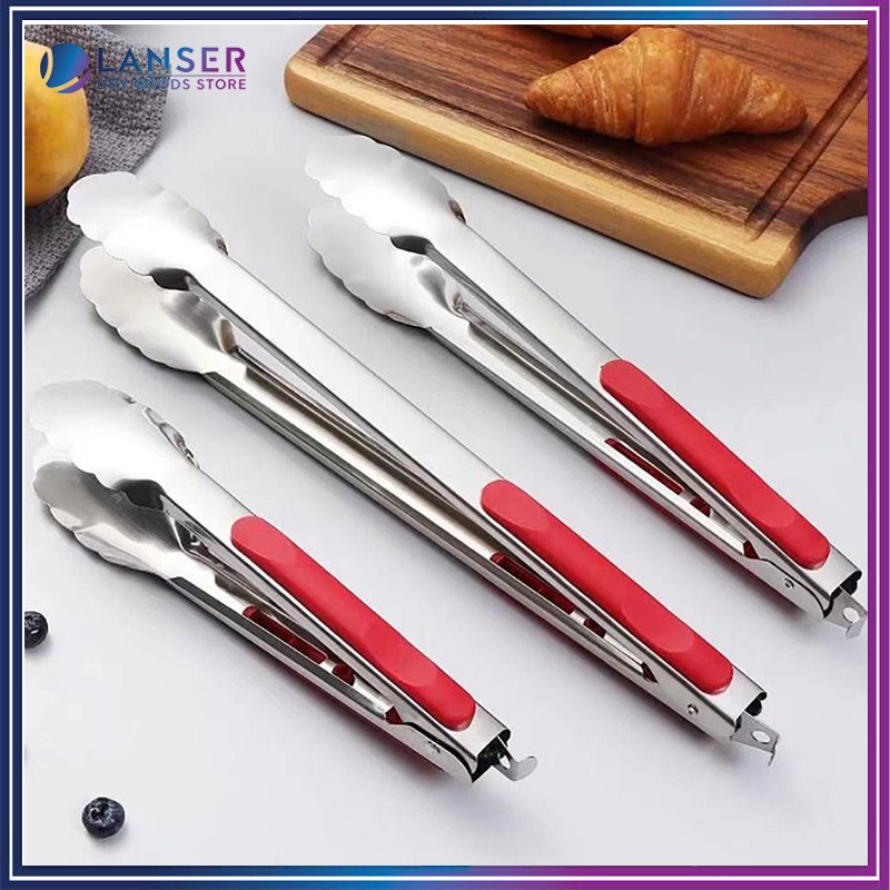 Stainless Steel Plastic Tong Tongs BBQ Clip Salad Bread Food Clamp 9 ...