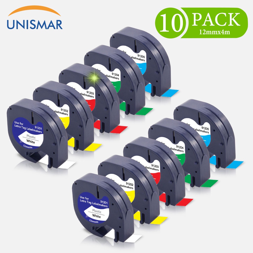 10PK Dymo Compatible Letratag Label Tape Refill 12mm x 4m Plastic Paper 91201 91331 12267 16952 ...