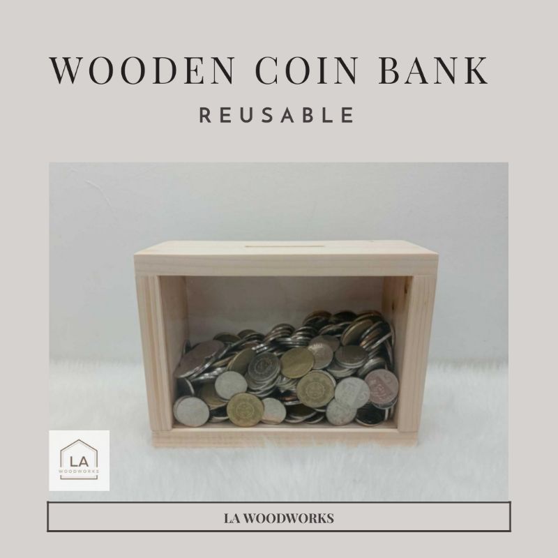 Reusable Wooden Coin Bank | Tip Box | Wooden Alkansya (Team Kahoy and ...