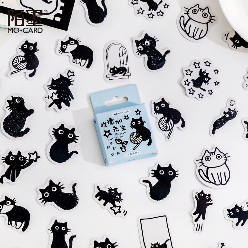 45 Pcs Black Cat Theme Stickers Decoration Kawaii Cute Cats Stickers ...