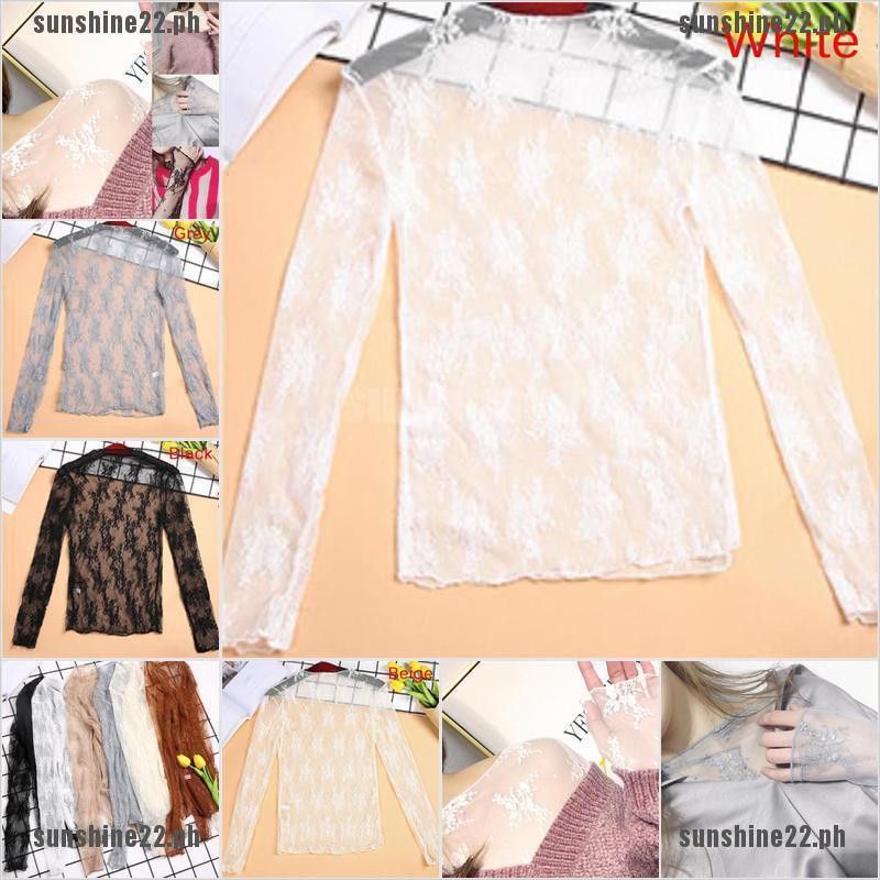 [SUN22]Elegant Transparent T-shirt Sexy Long Sleeve Mesh Tulles See ...