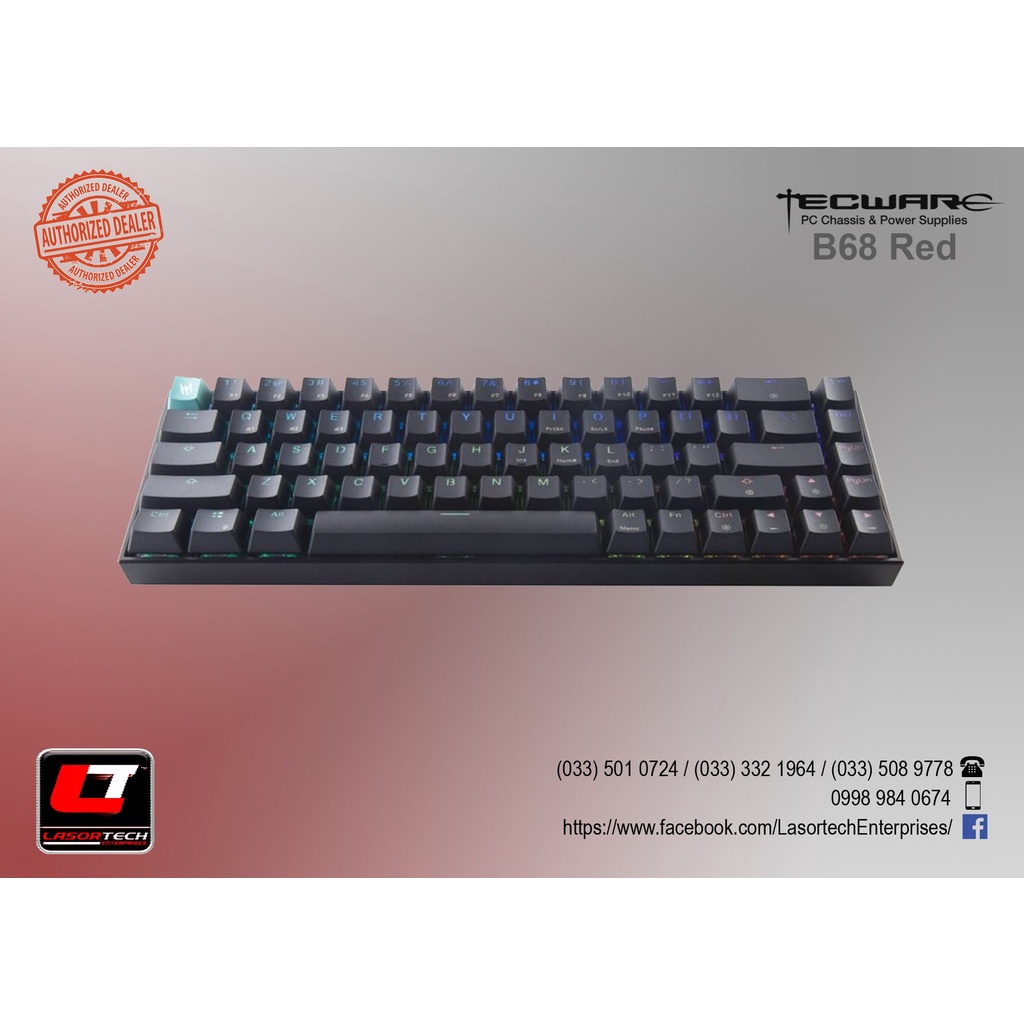 Tecware B68 Wireless Gateron RED Switch Linear Mech. Keyboard - Black ...