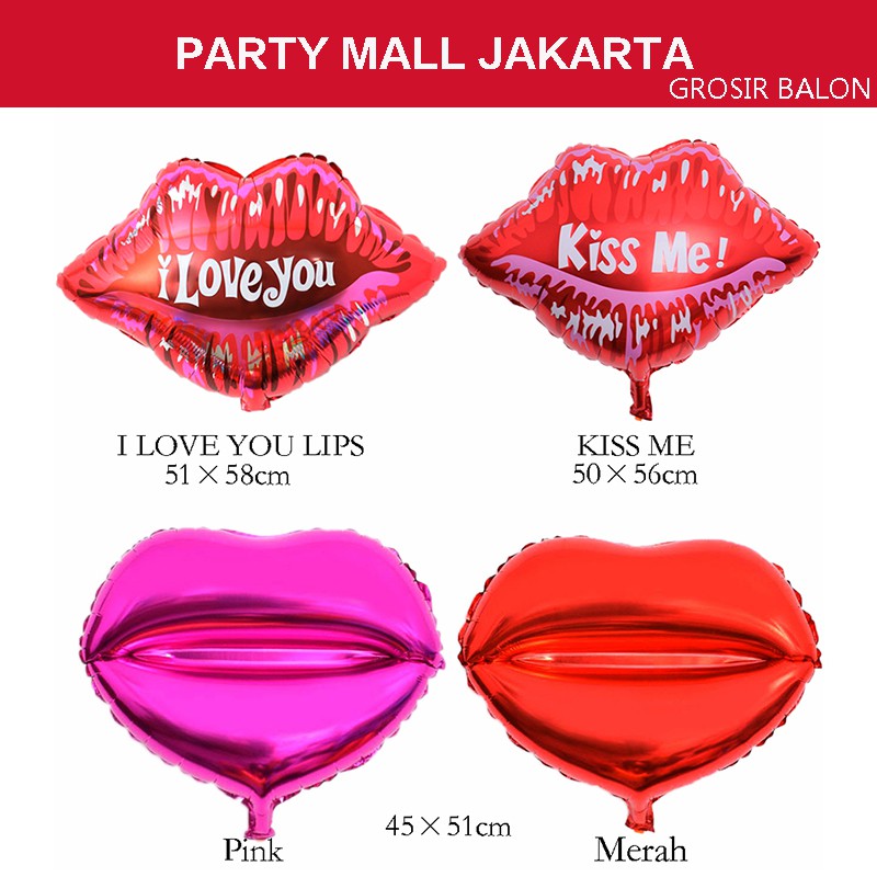 Balloon Lips Foil Kiss Mouth Red Lips Red Pink Love You Kiss Me Ballon ...