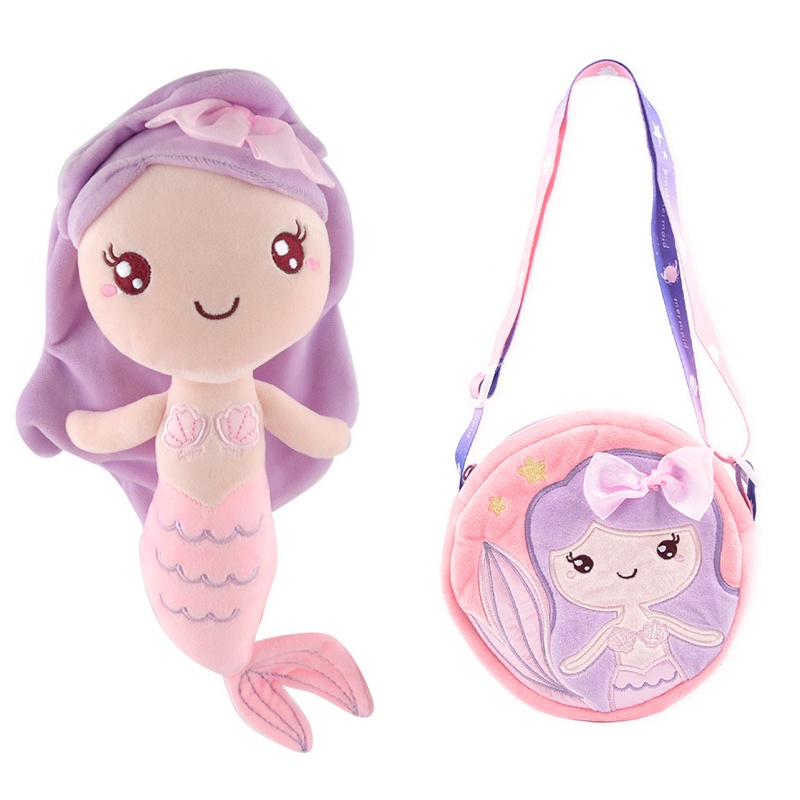 Cute Cartoon Mermaid Series Plush Toys and Shoulder Bag For Baby Kids ...