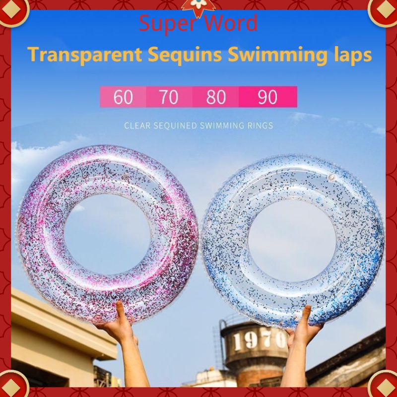 60/70/80/90cm Transparent Swimming Ring Sequin Fashionable Adult ...