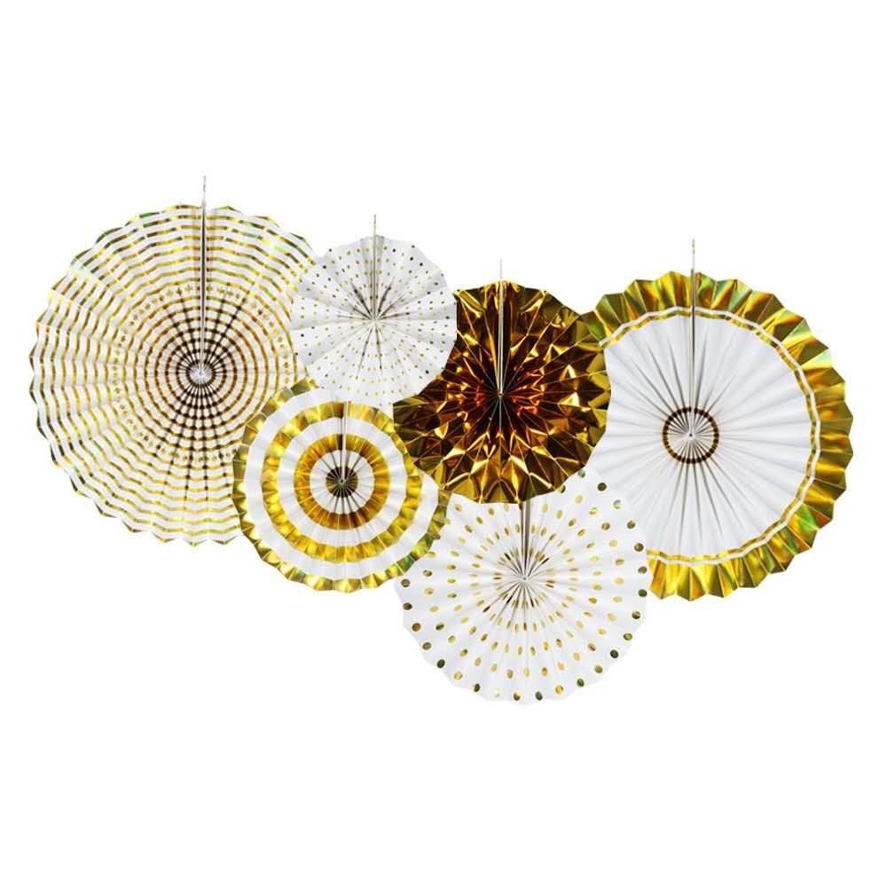 (6 in 1) Gold colour Paper fan flower decoration set birthday party ...