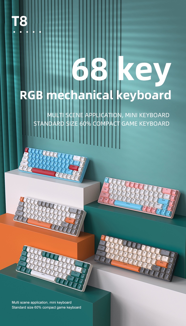 ZIYOULANG T8 RGB 68 Keys Mechanical Keyboard Type-C Wired Gaming ...