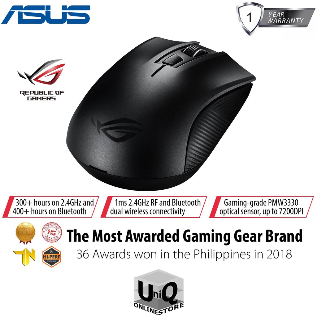 Asus ROG Strix Carry Ergonomic Wireless Gaming Mouse w/ dual 2.4GHz ...