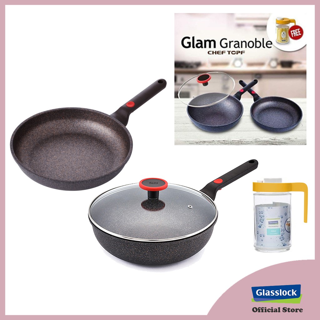 Chef Topf by Glasslock Glam Granoble 3-piece Wok and Frypan Set (GM015 ...