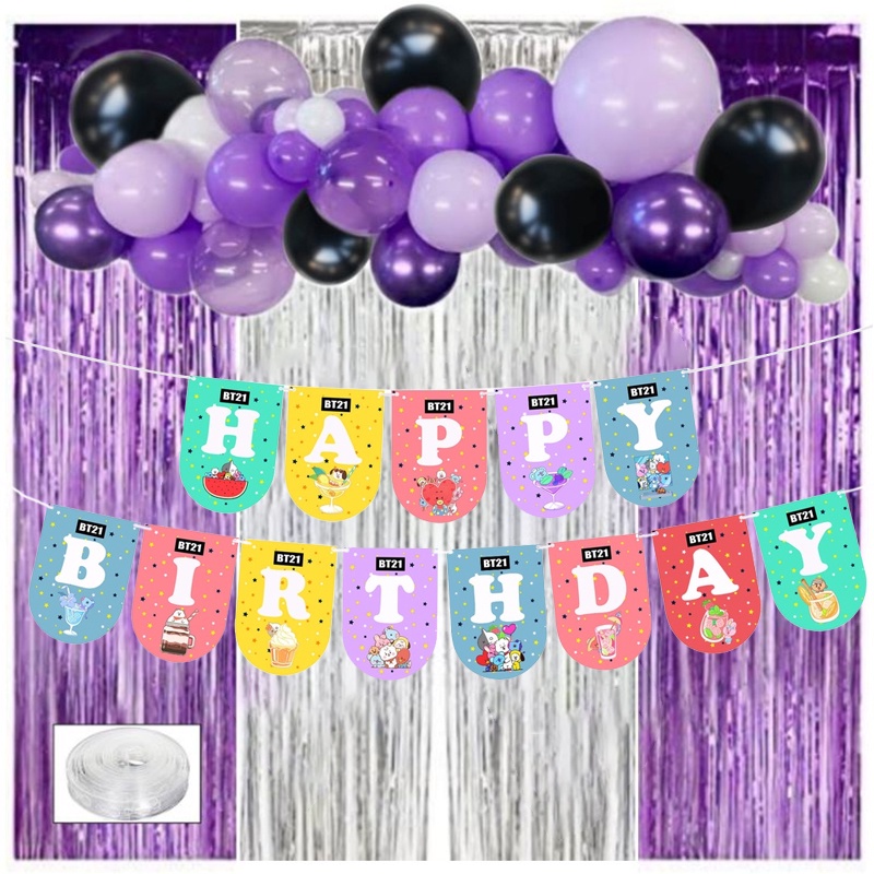 BTS Theme Party Decoration Balloon Banner Tassel BTS Fan Birthday Party ...