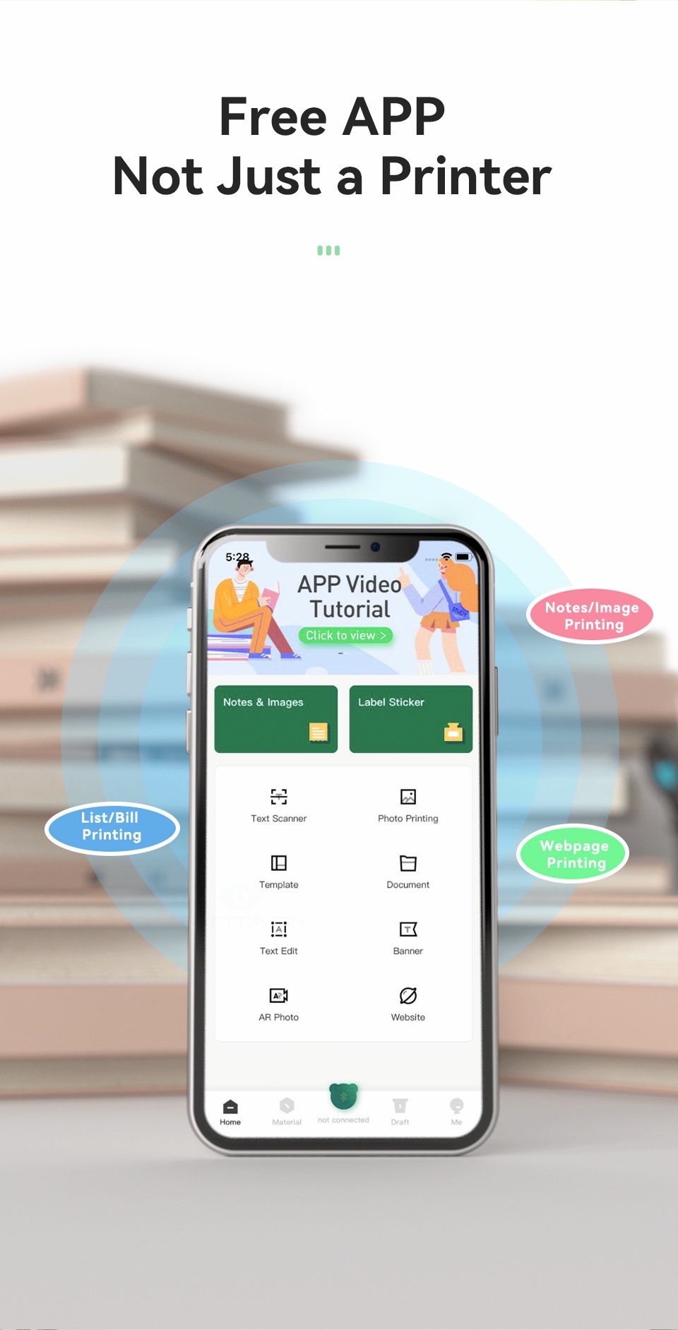 Peripage A40 Portable A4 Printer Mini Inkless Thermal Paper Wireless ...