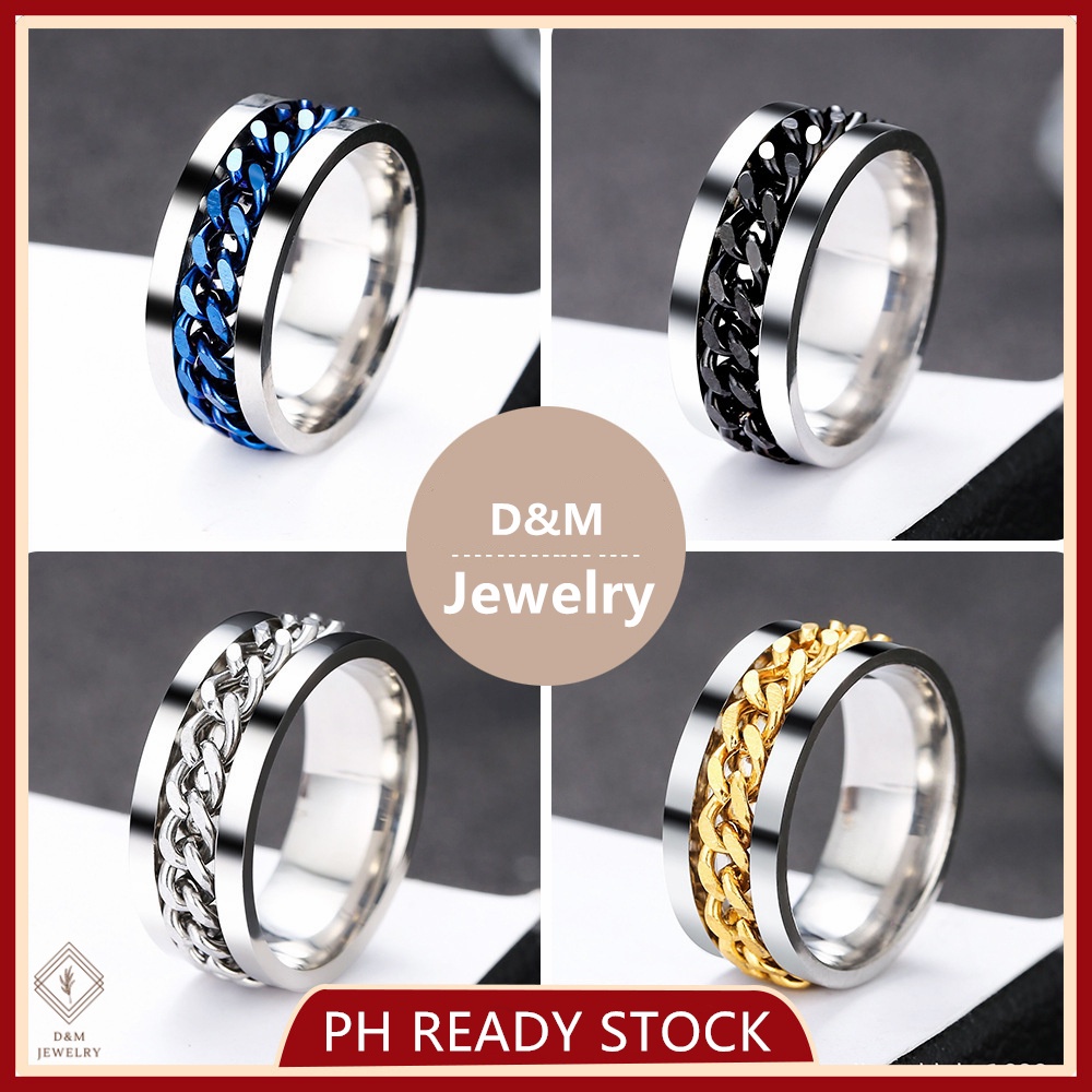 Ring Men rendy Stainless Steel Chain Ring Retro Simple Fashion Titanium ...