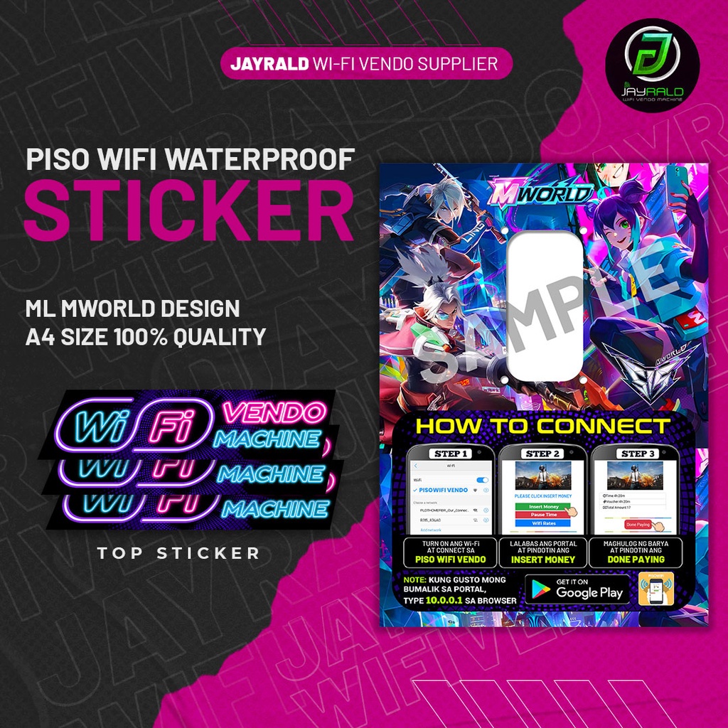 PISO WIFI STICKER MWORLD DESIGN (100% WATERPROOF) | Shopee Philippines
