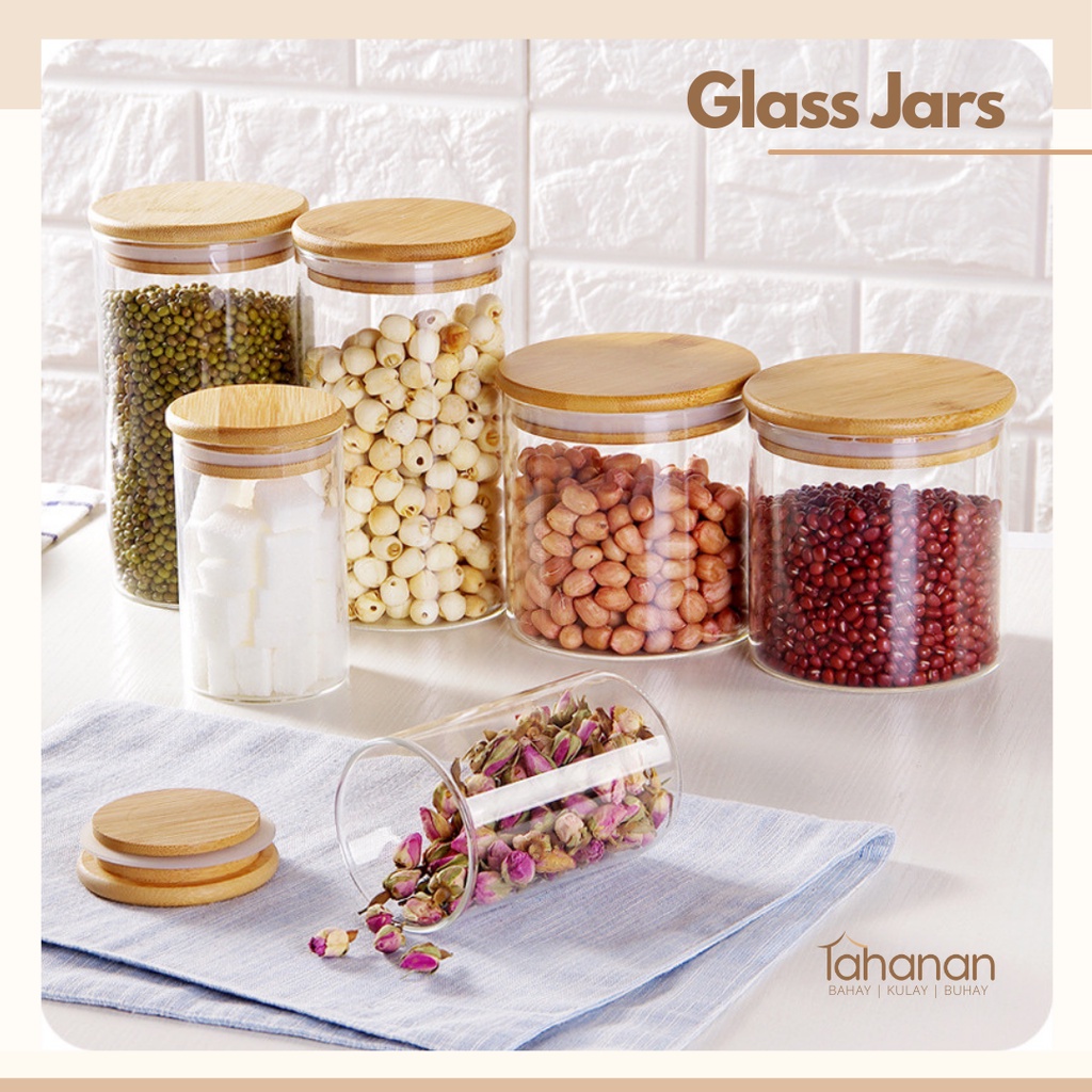 Glass Storage Jars with Bamboo Wooden Lid | Shopee Philippines