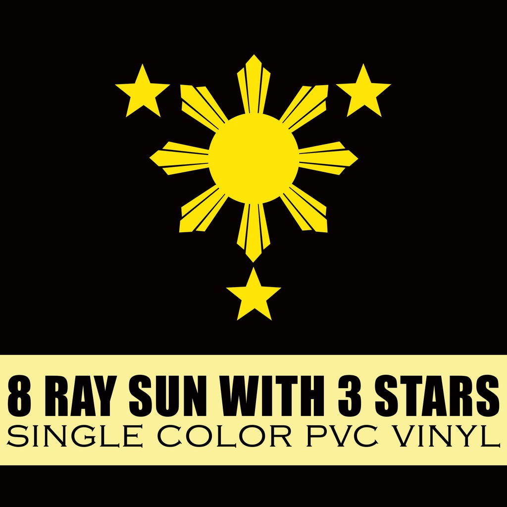 SINGLE COLOR EIGHT RAY SUN WITH THREE STARS PVC VINYL CAR STICKER CUT ...