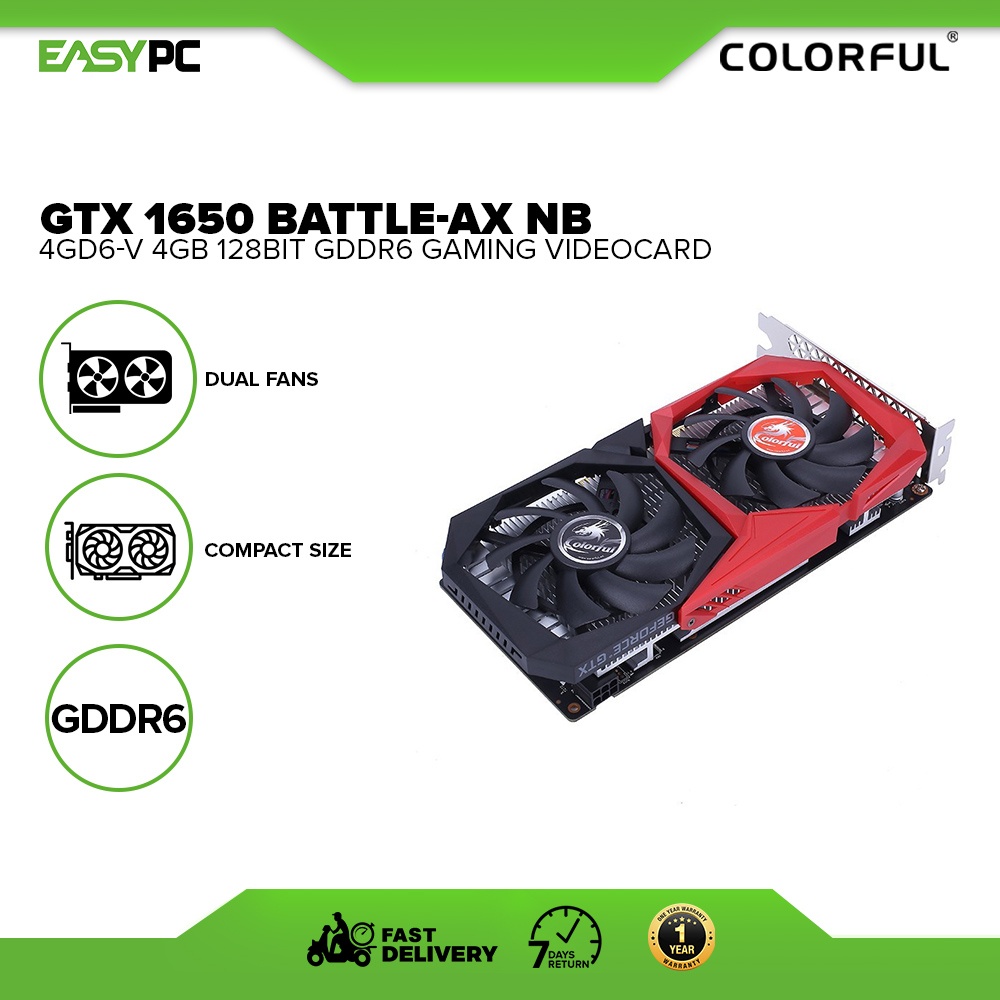 ColorFul Gtx 1650 Battle-AX NB 4GD6-V 4gb 128bit GDdr6 Gaming Graphics ...